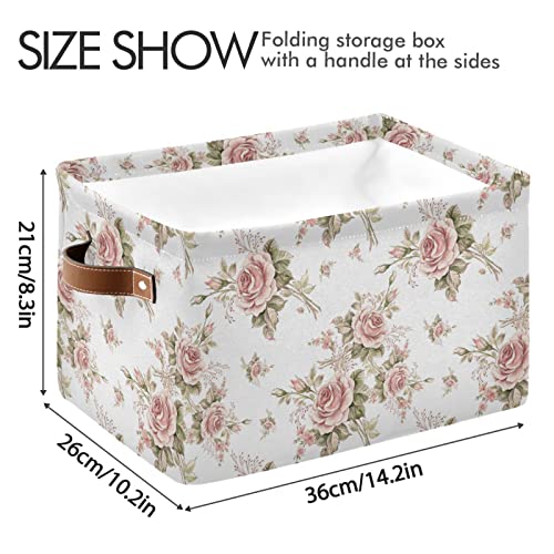 ALAZA Pink Rose Flower Leaf Foldable Storage Box Storage Basket Organizer Bins with Handles for Shelf Closet Living Room Bedroom Home Office 1 Pack