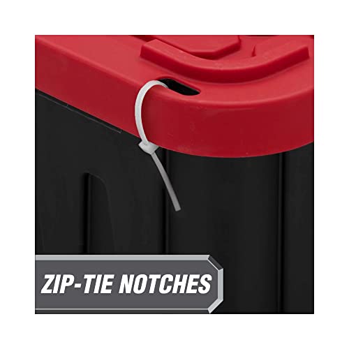 4 Pack 27 Gallon Plastic Storage Bin Tote Organizing Container With Durable Lid and Secure Latching Buckles , Stackable and Nestable Snap Lid Plastic Storage Bin, Black Base/Red Lid