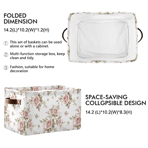 ALAZA Pink Rose Flower Leaf Foldable Storage Box Storage Basket Organizer Bins with Handles for Shelf Closet Living Room Bedroom Home Office 1 Pack