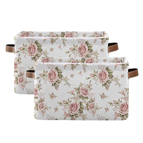 ALAZA Pink Rose Flower Leaf Foldable Storage Box Storage Basket Organizer Bins with Handles for Shelf Closet Living Room Bedroom Home Office 1 Pack