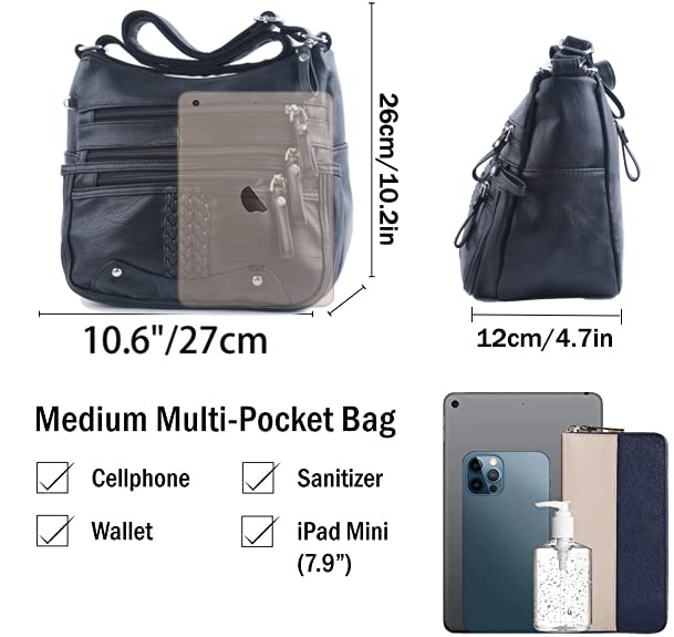 ELDA 10 Pockets Crossbody Purse for Women Medium Pocketbooks Ladies Soft PU Leather Shoulder Bag Ladies Top Handle Satchel