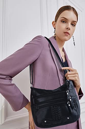 ELDA 10 Pockets Crossbody Purse for Women Medium Pocketbooks Ladies Soft PU Leather Shoulder Bag Ladies Top Handle Satchel