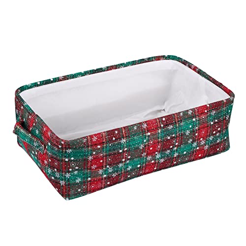 Storage Basket for Xmas Decorations, Buffalo Check Toys Gift Basket Christmas Ornament Storage Box Collapsible Storage Bins Christmas Storage Container with Handles for Blankets/Clothes/Books, Medium