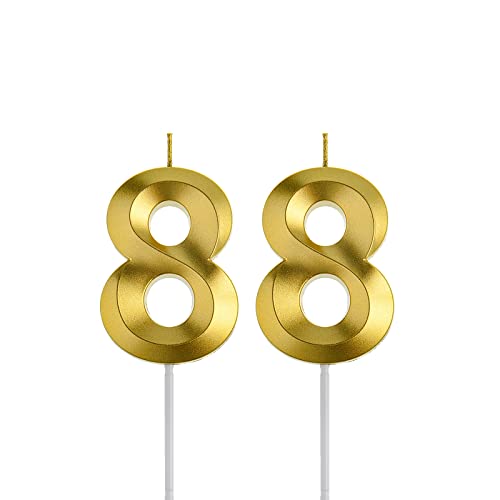 Gold 88th Birthday Candles,Gold Number 88 Cake Topper for Birthday Decorations Party Decoration
