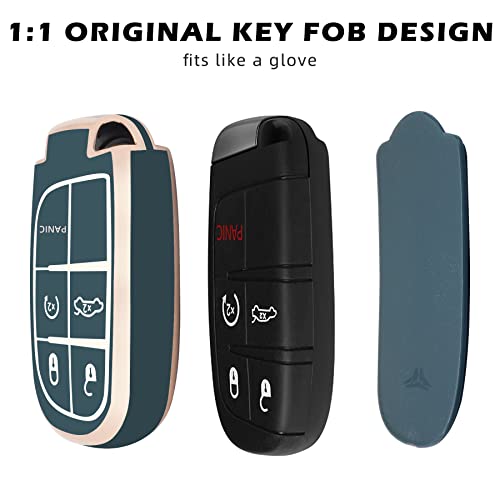 Jimtyee for Jeep Key Fob Cover with Keychain Soft TPU Car Key Case Shell Protection Compatible with Grand Cherokee Renegade Chrysler Dodge Ram Smart Key(Blue)