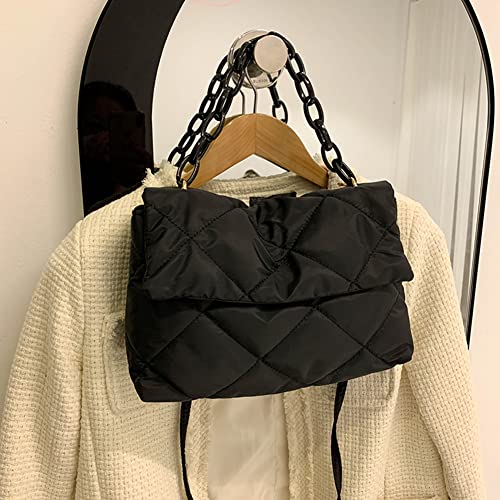 Juoxeepy Quilted Crossbody Bag for Women Nylon Puffer Shoulder Bag Lightweight Quilted Padding Shoulder Bag Flap Crossbody Purse