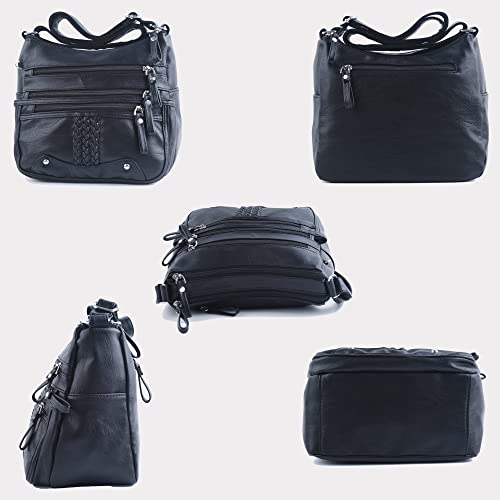 ELDA 10 Pockets Crossbody Purse for Women Medium Pocketbooks Ladies Soft PU Leather Shoulder Bag Ladies Top Handle Satchel