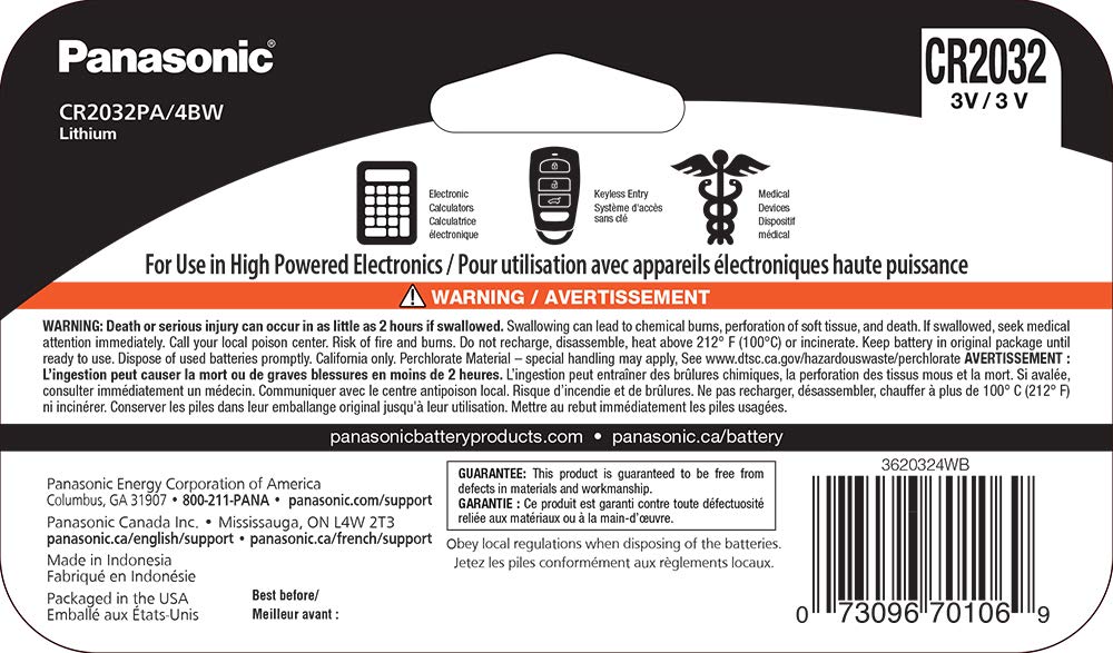 Panasonic CR2032 3.0 Volt Long Lasting Lithium Coin Cell Batteries in Child Resistant, 4 Pack & Panasonic CR2025 3.0 Volt Long Lasting Lithium Coin Cell Batteries in Child Resistant, 10 Pack