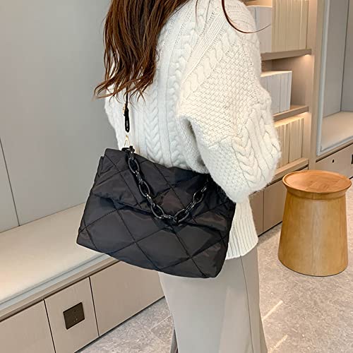 Juoxeepy Quilted Crossbody Bag for Women Nylon Puffer Shoulder Bag Lightweight Quilted Padding Shoulder Bag Flap Crossbody Purse