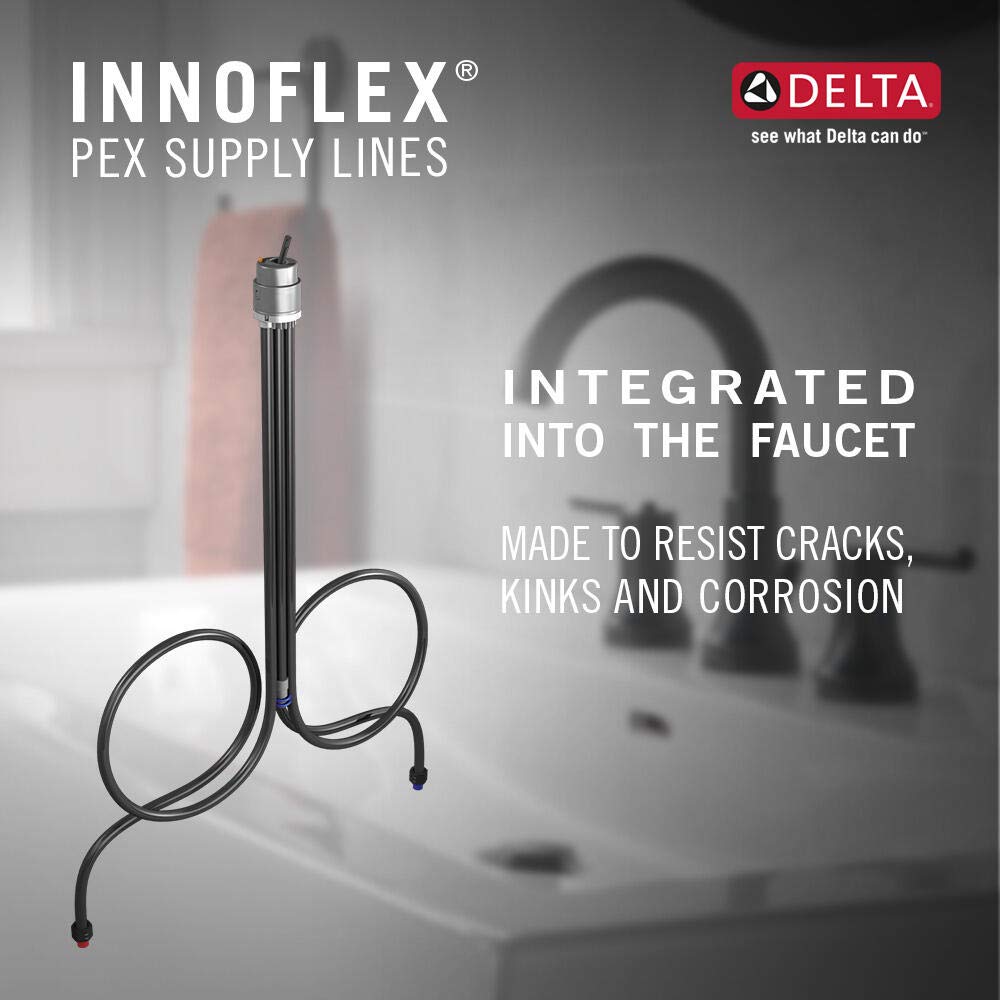 Delta Faucet Woodhurst Single Hole Bathroom Faucet, Single Handle Bathroom Sink Faucet Black, Diamond Seal Technology, Drain Assembly, Matte Black 532-BLMPU-DST
