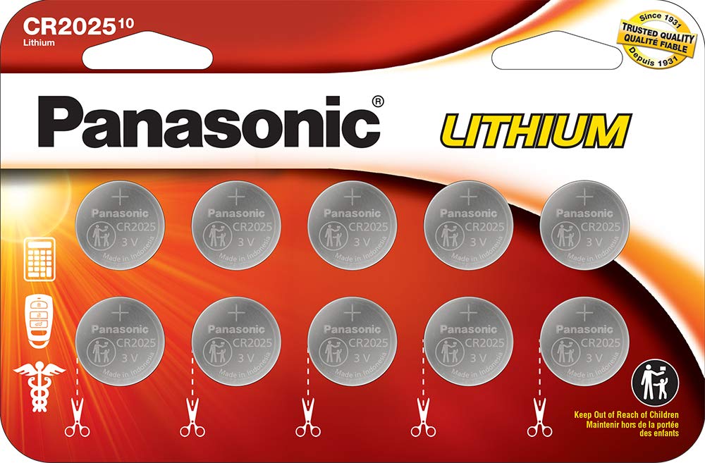 Panasonic CR2032 3.0 Volt Long Lasting Lithium Coin Cell Batteries in Child Resistant, 4 Pack & Panasonic CR2025 3.0 Volt Long Lasting Lithium Coin Cell Batteries in Child Resistant, 10 Pack