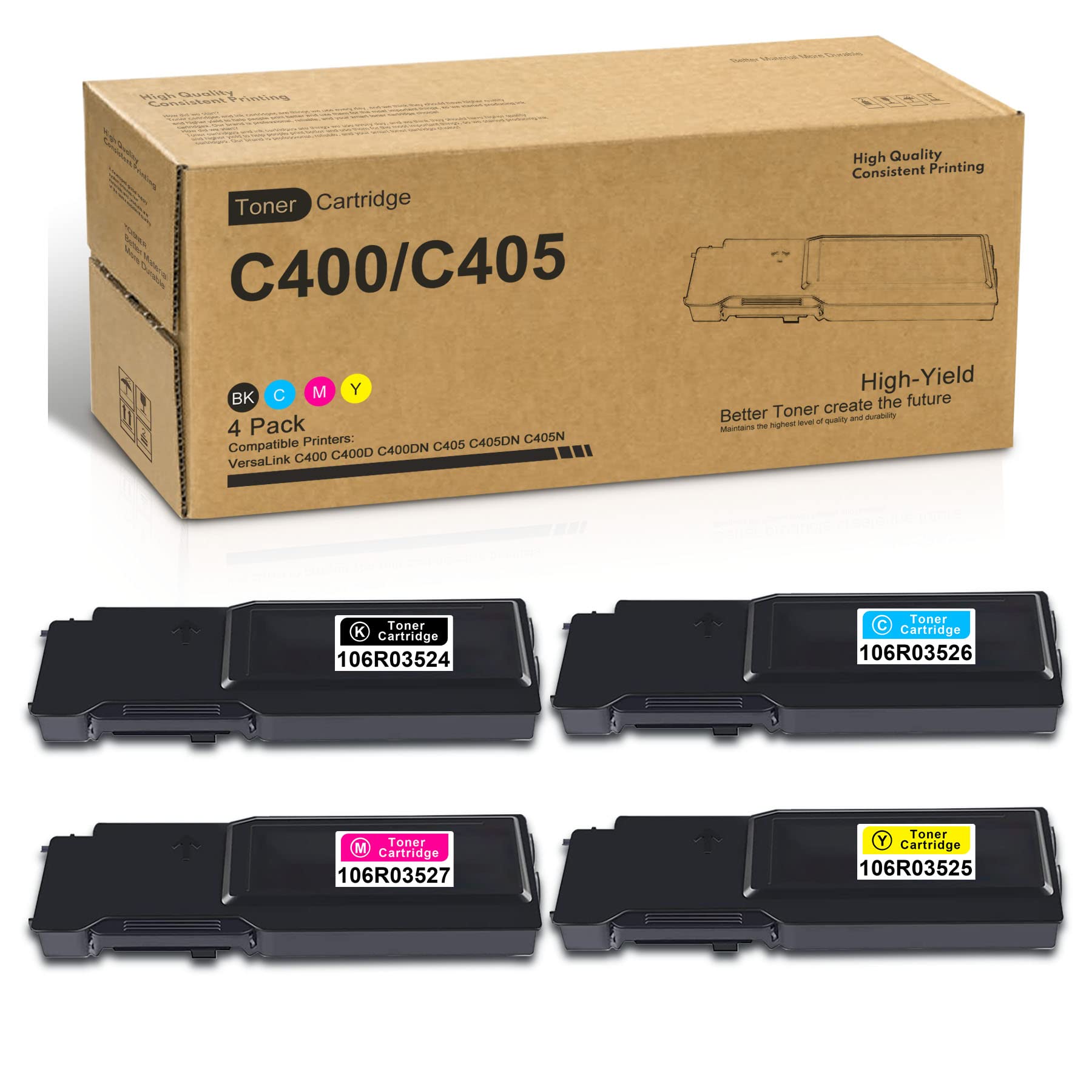 VersaLink C400/C405 Extra High Toner Cartridge 4-Pack Black, Cyan, Magenta, Yellow, Replacement for Xerox Versalink C400D C400DN C405 C405DN C405N Printer - 106R03524 106R03525 106R03526 106R03527