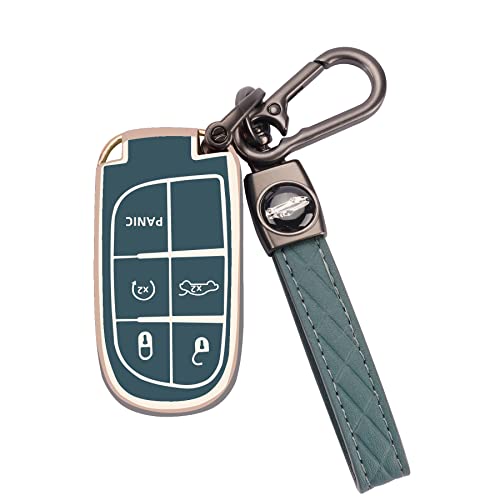 Jimtyee for Jeep Key Fob Cover with Keychain Soft TPU Car Key Case Shell Protection Compatible with Grand Cherokee Renegade Chrysler Dodge Ram Smart Key(Blue)
