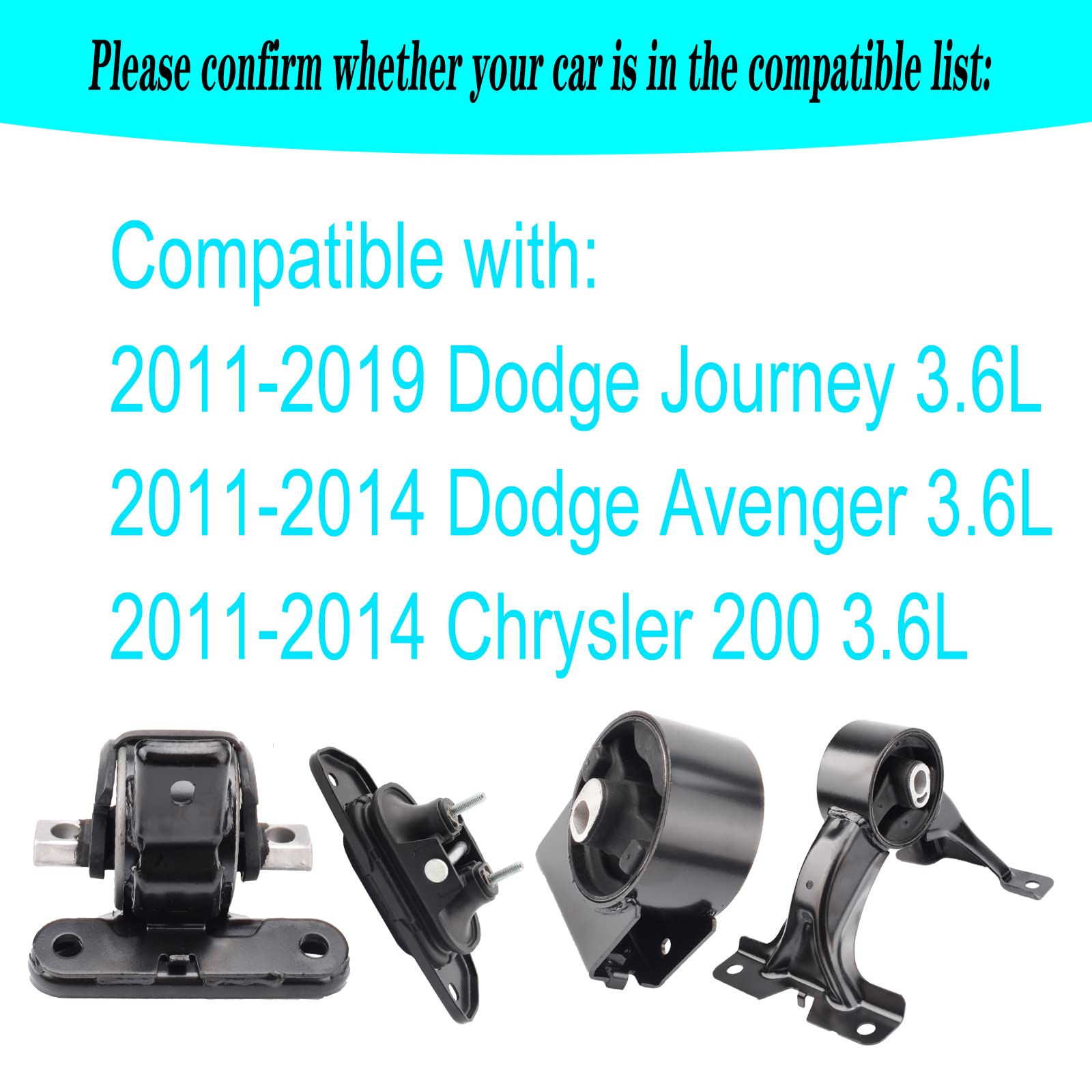 Engine Motor Mount & Trans Mount Compatible with 2011-2019 Dodge Journey 3.6L FWD 2011-2014 Dodge Avenger Chrysler 200 3.6L Replacement for 3274 3167 3256 3246 A5551 A5443 A5632 A5543