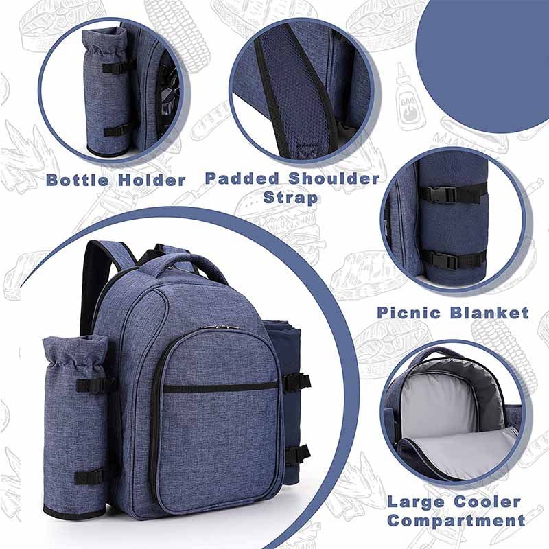 4-Person Picnic Backpack Bag with Cooler, Removable Water Bottle/Wine Rack, Outdoor Fleece Blanket, Plate and Cutlery Picnic Set (4-Person, Gray)