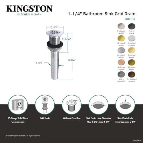 Kingston Brass KB4002 Fauceture 19 Hole Grid Drain for Vessel Sink , Polished Brass