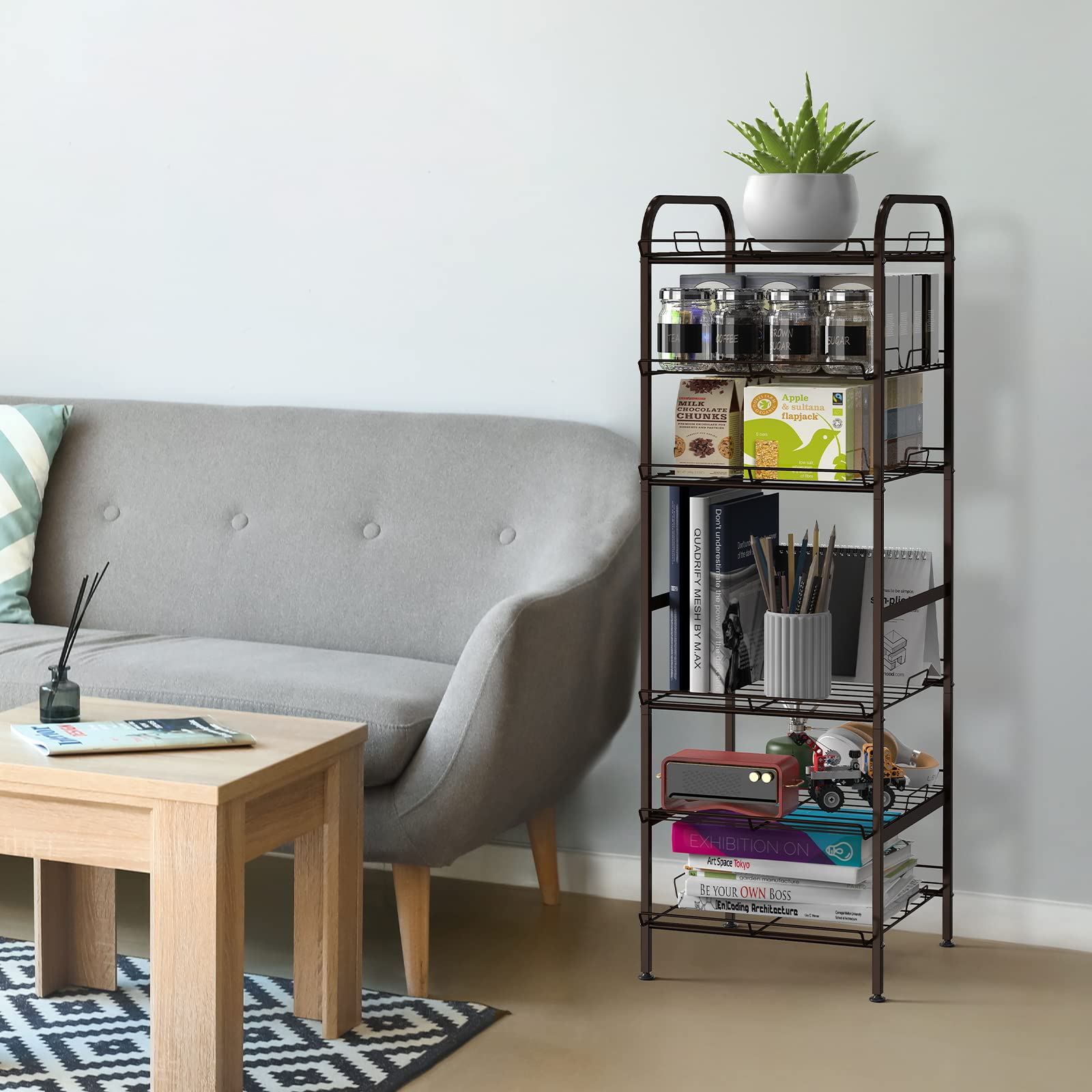 Water Bottle Organizer 5 Tier Water Bottle Storage Rack Metal Drink Stand Freestanding Water Bottle Holder Rack for Kitchen Pantry Home Party Large Storage Rustic Brown