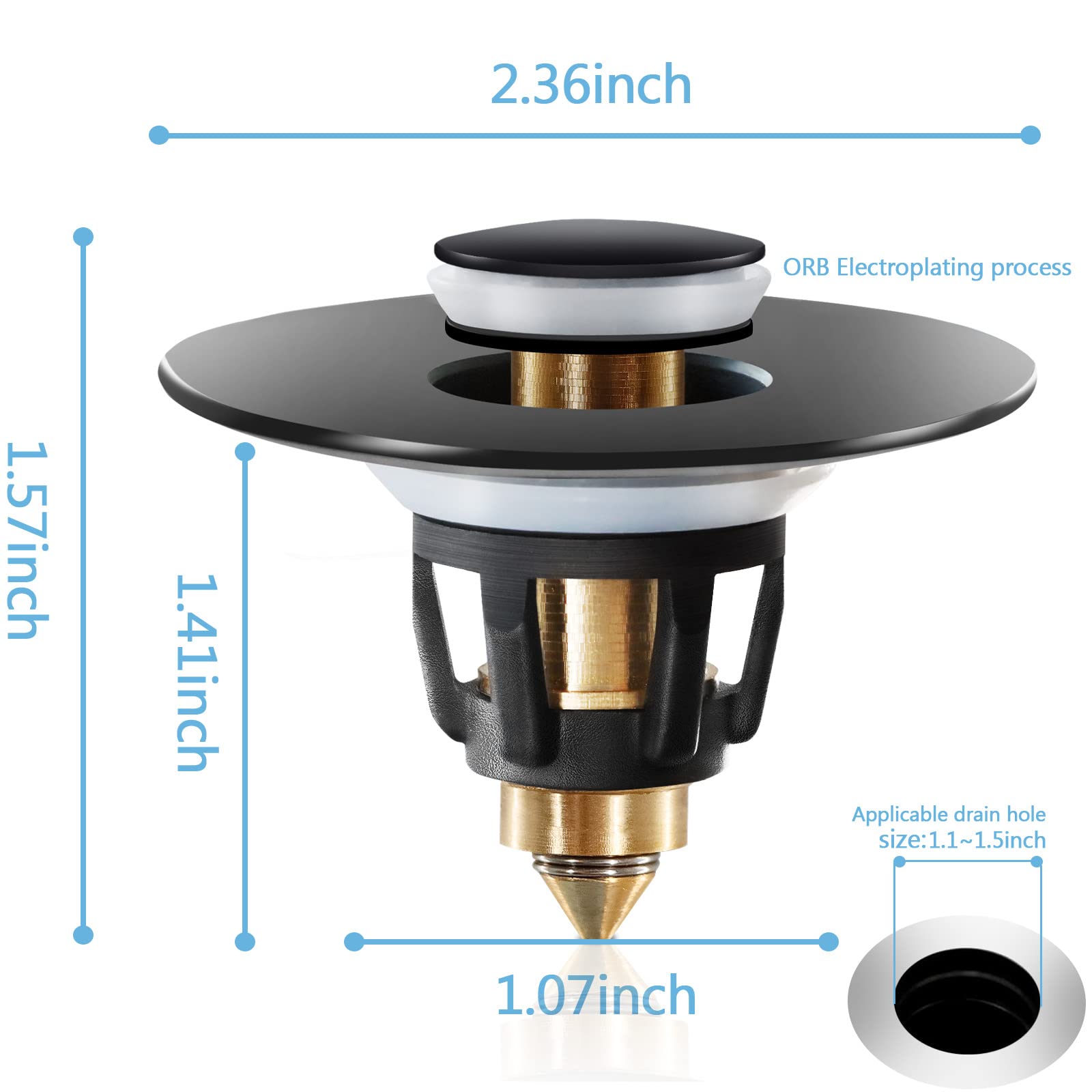 Black Bathroom Sink Stopper,Pop Up Drain Stopper for Bathroom Sink,Bathroom Sink Strainer ,Sink Plug,Universal Wash Basin Sink Stopper,Suitable for 1.1~1.5 Inch Bathroom Sink Drain Pipe (Matte Black)