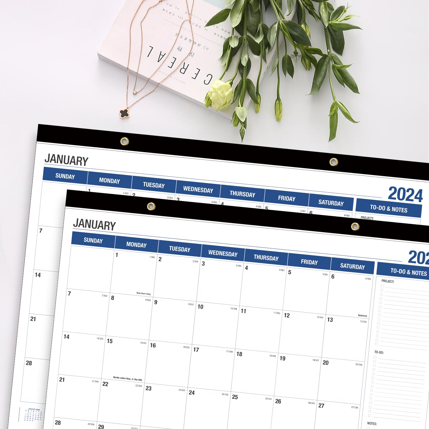 2023-2024 Desk Calendar, 18 Month Desk Calendar/Wall Calendar Combo, 22" x 17", January 2023-June 2024, Highlight Holidays, Planning Calendar, Thick Paper