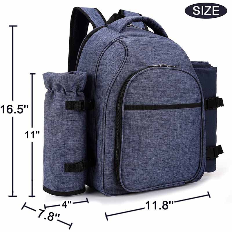 4-Person Picnic Backpack Bag with Cooler, Removable Water Bottle/Wine Rack, Outdoor Fleece Blanket, Plate and Cutlery Picnic Set (4-Person, Gray)