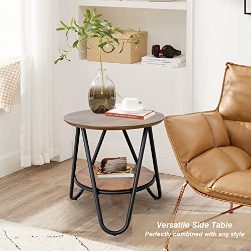 ECOMEX Outdoor Side Tables for Patio, 2 Tier Round Metal Patio Side Table Small Outdoor Side Table with Metal Frame, Industrial Outdoor Table for Bedroom Balcony Patio,Rustic Brown 1PC