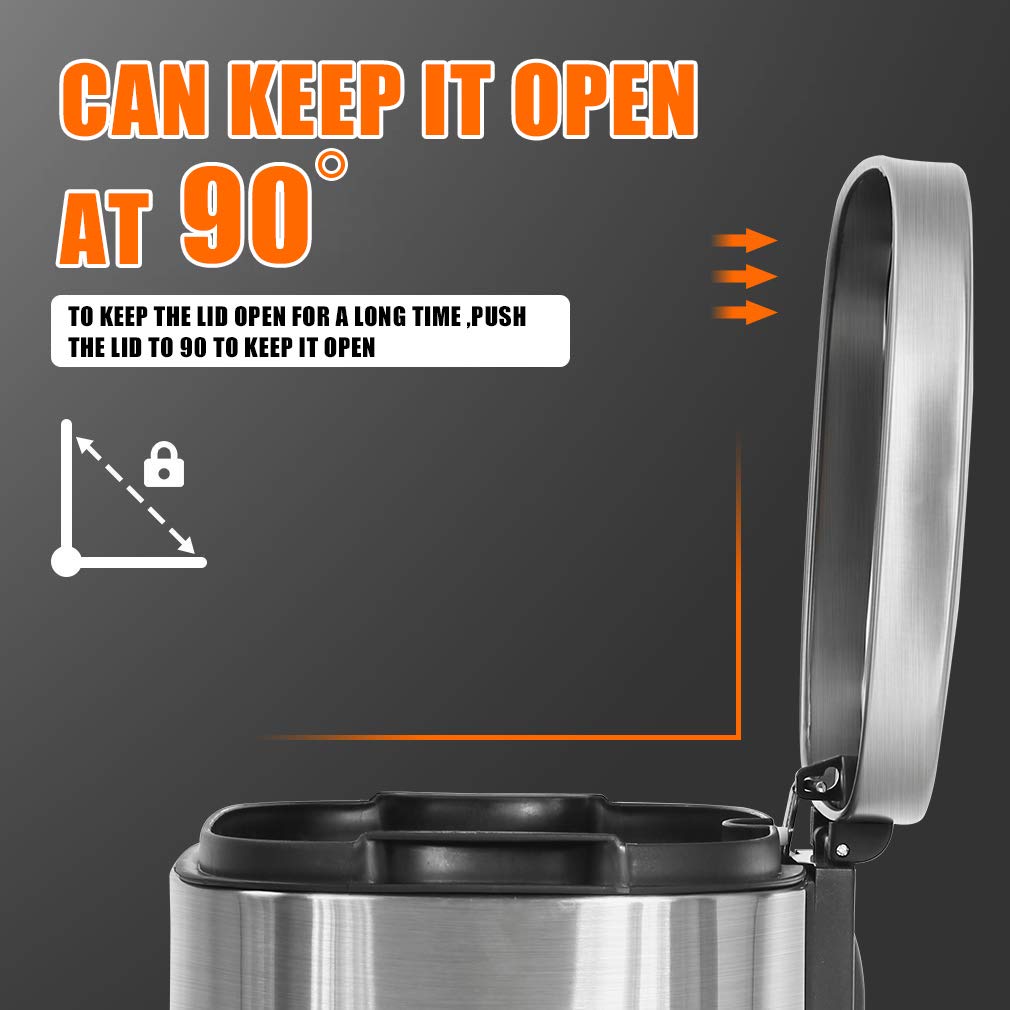 Kitchen Trash Can Brushed Stainless Steel 8 Gallon/30L Step Garbage Can Small & Tall Waste Basket with Lid & Plastic Inner Bucket Metal Pedal Recycle Rubbish Bin for Kitchen, Bathroom, Bedroom, Office