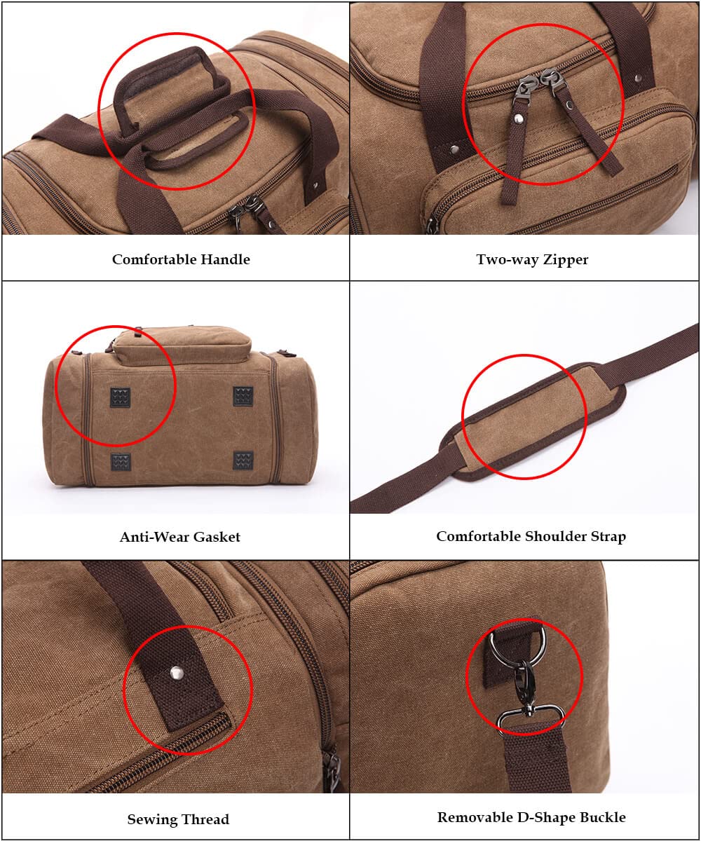 Duffle Bag for Travel, Large Canvas Duffel Bag for Travelling Overnight Weekender Bag Carry On Bag for Men Women Black