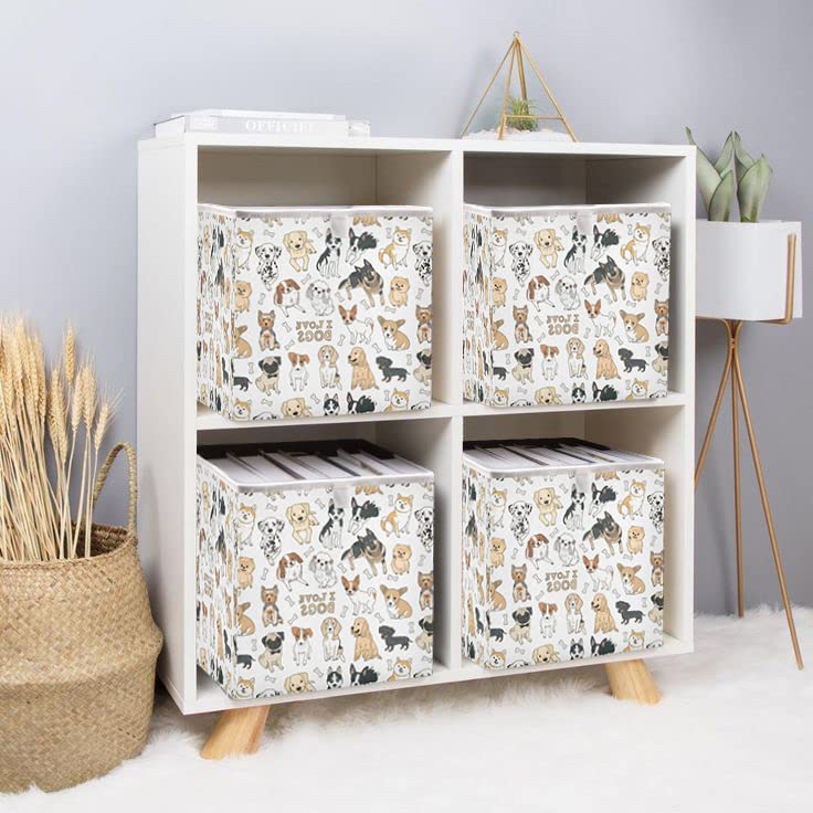 Foldable Fabric Storage Cube Bins Kids Animal Dog Puppies Toys Clothes Storage Box Bin Basket for Nursery, Playroom, Closet 11 x 11 x 11 Inch