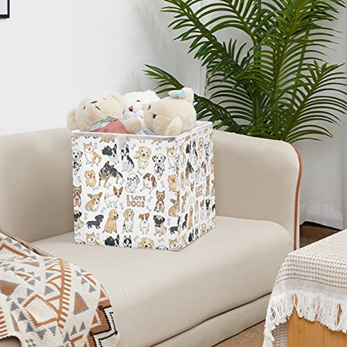 Foldable Fabric Storage Cube Bins Kids Animal Dog Puppies Toys Clothes Storage Box Bin Basket for Nursery, Playroom, Closet 11 x 11 x 11 Inch