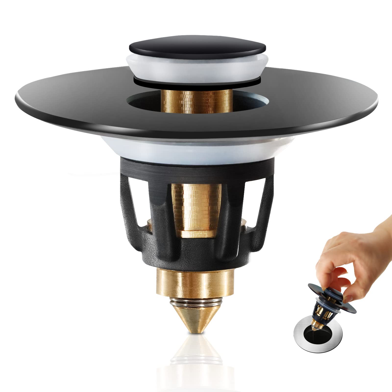 Black Bathroom Sink Stopper,Pop Up Drain Stopper for Bathroom Sink,Bathroom Sink Strainer ,Sink Plug,Universal Wash Basin Sink Stopper,Suitable for 1.1~1.5 Inch Bathroom Sink Drain Pipe (Matte Black)