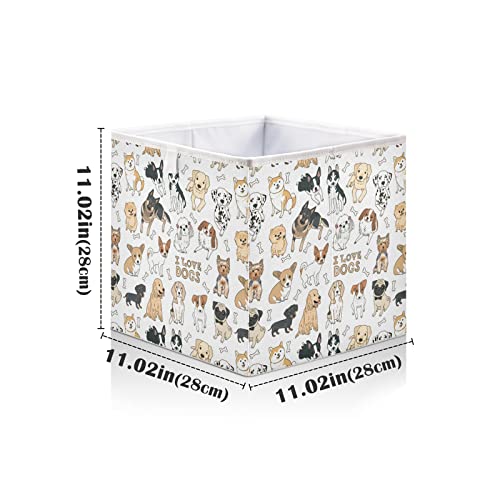 Foldable Fabric Storage Cube Bins Kids Animal Dog Puppies Toys Clothes Storage Box Bin Basket for Nursery, Playroom, Closet 11 x 11 x 11 Inch