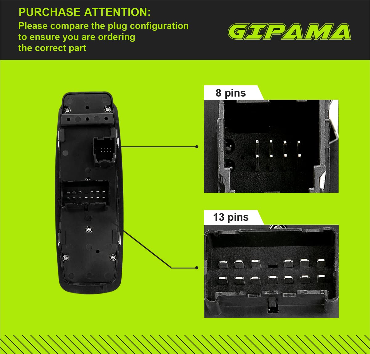 Gipama 901-486 Power Window Switch for 2011-2016 Dodge Journey, Replaces# 68084001AD, 68084001AC, 68084001AB,8+13 PINS(Driver Side