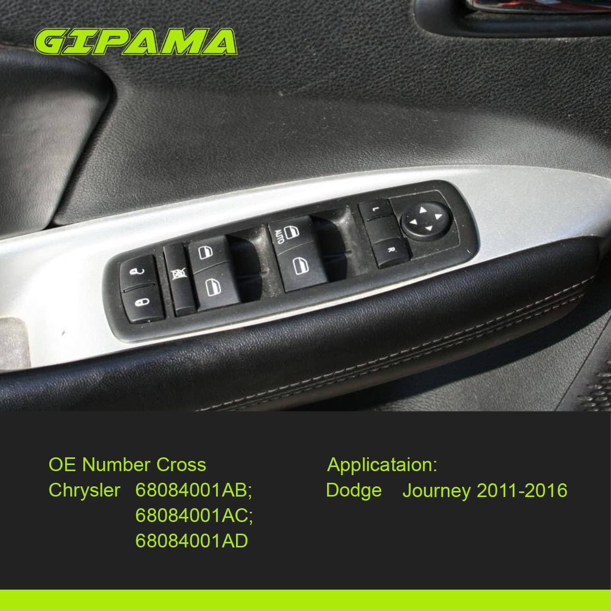 Gipama 901-486 Power Window Switch for 2011-2016 Dodge Journey, Replaces# 68084001AD, 68084001AC, 68084001AB,8+13 PINS(Driver Side