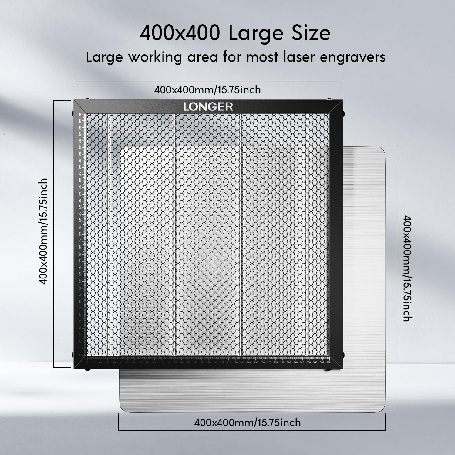 Longer Honeycomb Working Table, 15.7"x 15.7"x 0.86" Honeycomb Working Bed for CO2 or Diode Laser Engraver Cutting Machine, Fast Heat Dissipation with Aluminum Plate for Table-Protecting