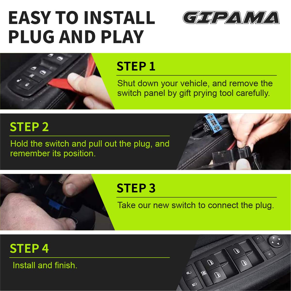 Gipama 901-486 Power Window Switch for 2011-2016 Dodge Journey, Replaces# 68084001AD, 68084001AC, 68084001AB,8+13 PINS(Driver Side