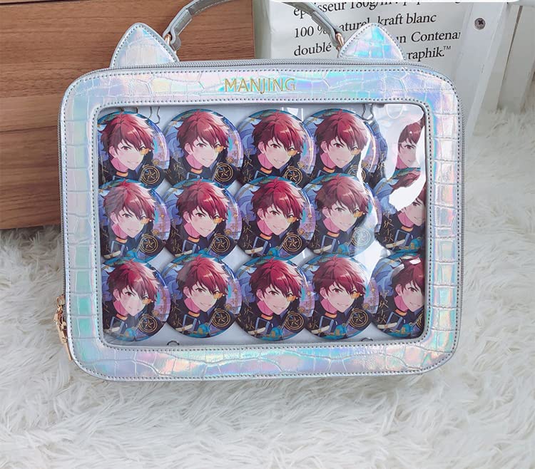 HOKMAH Cute Ita Backpack Bag for Girls Women, Kawaii Itabag Clear Window Lolita Purse Backpack, Aesthetic Glitter Pin Doll Display (Silver)
