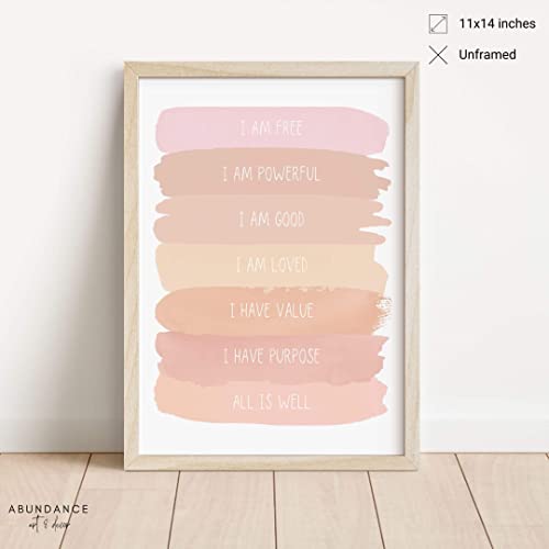Pink Wall Art Positive Affirmations Wall Decor Girls Nursery Wall Art Pink Inspirational Wall Art for Office Blush Pink Wall Decor for Bedroom Pink Bathroom Decor UNFRAMED (11x14 Blush)