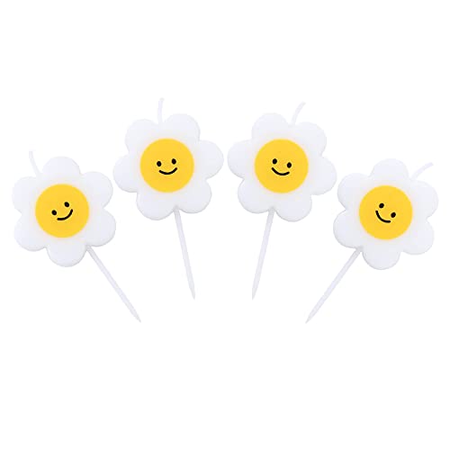 BoKin 4 Pcs Birthday Candles, Smiley Face Happy Birthday Candle for Cake, Sunflower Cake Toppers for Birthday Party Wedding Anniversary Valentines Day Christmas Festival