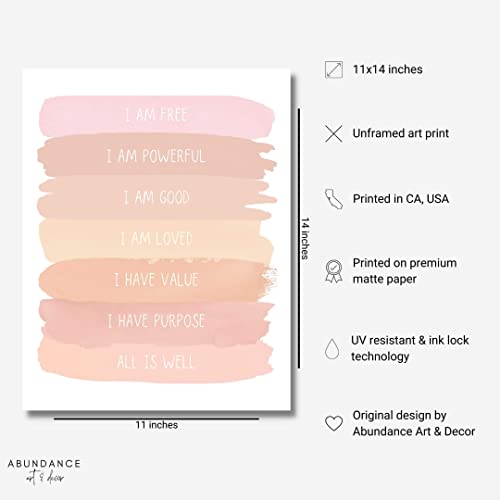 Pink Wall Art Positive Affirmations Wall Decor Girls Nursery Wall Art Pink Inspirational Wall Art for Office Blush Pink Wall Decor for Bedroom Pink Bathroom Decor UNFRAMED (11x14 Blush)