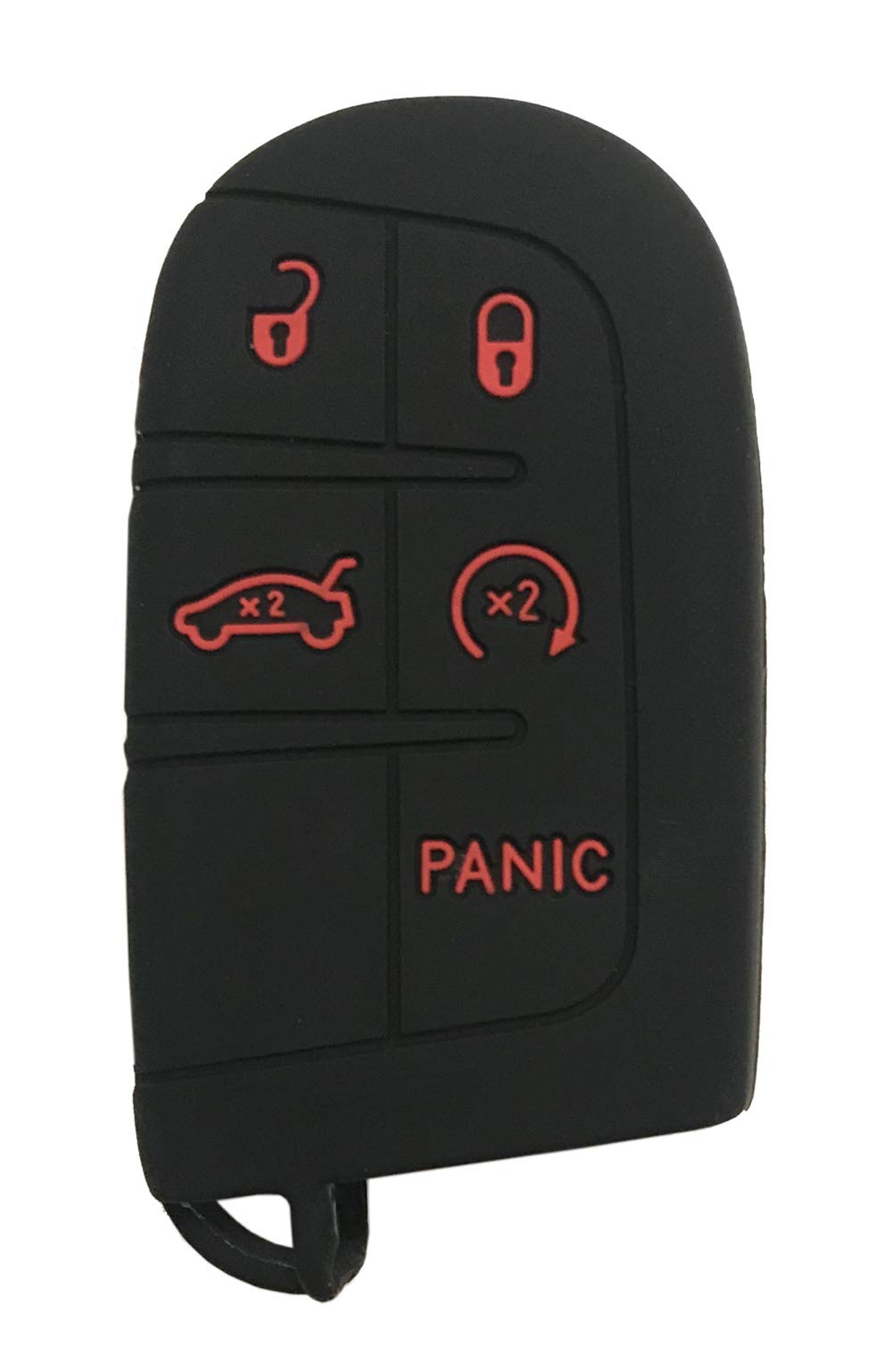 Silicone Smart Key Fob Skin Cover Case Protector 5 Buttons Keyless Jacket Remote Bag Fit for Jeep Grand Cherokee Dodge Challenger Charger Dart Durango Journey Chrysler 300 (Black with Red + Red)