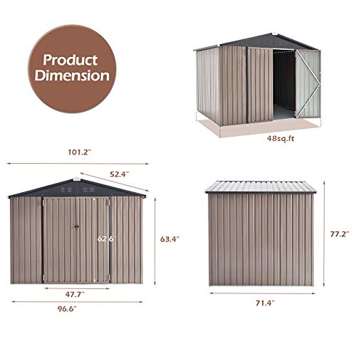 AECOJOY 8.4' x 6.3' Outdoor Storage Shed, Sheds & Outdoor Storage with Design of Lockable Doors, Utility and Outdoor Shed for Garden, Backyard, Patio, Outside use.