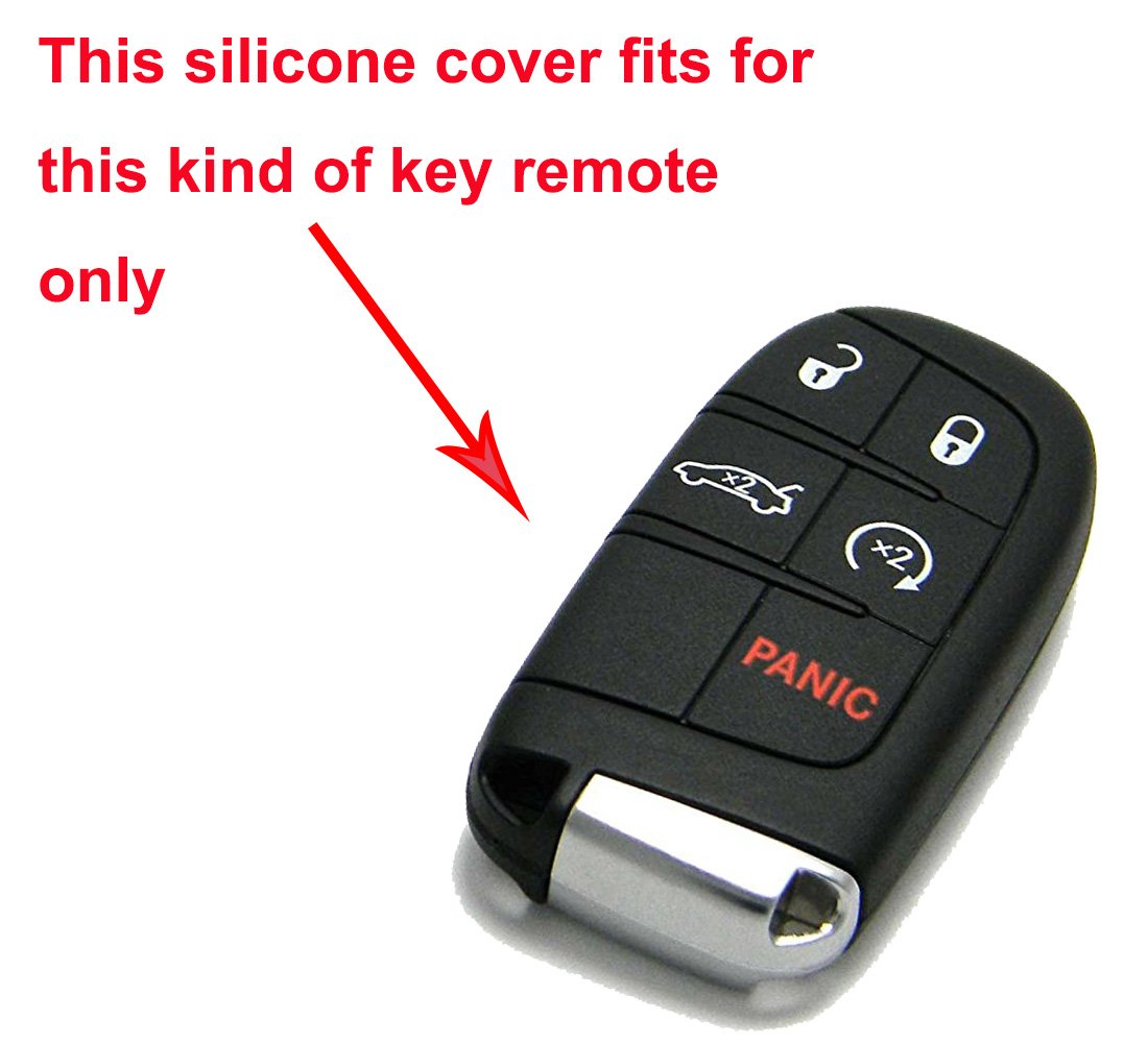 Silicone Smart Key Fob Skin Cover Case Protector 5 Buttons Keyless Jacket Remote Bag Fit for Jeep Grand Cherokee Dodge Challenger Charger Dart Durango Journey Chrysler 300 (Black with Red + Red)