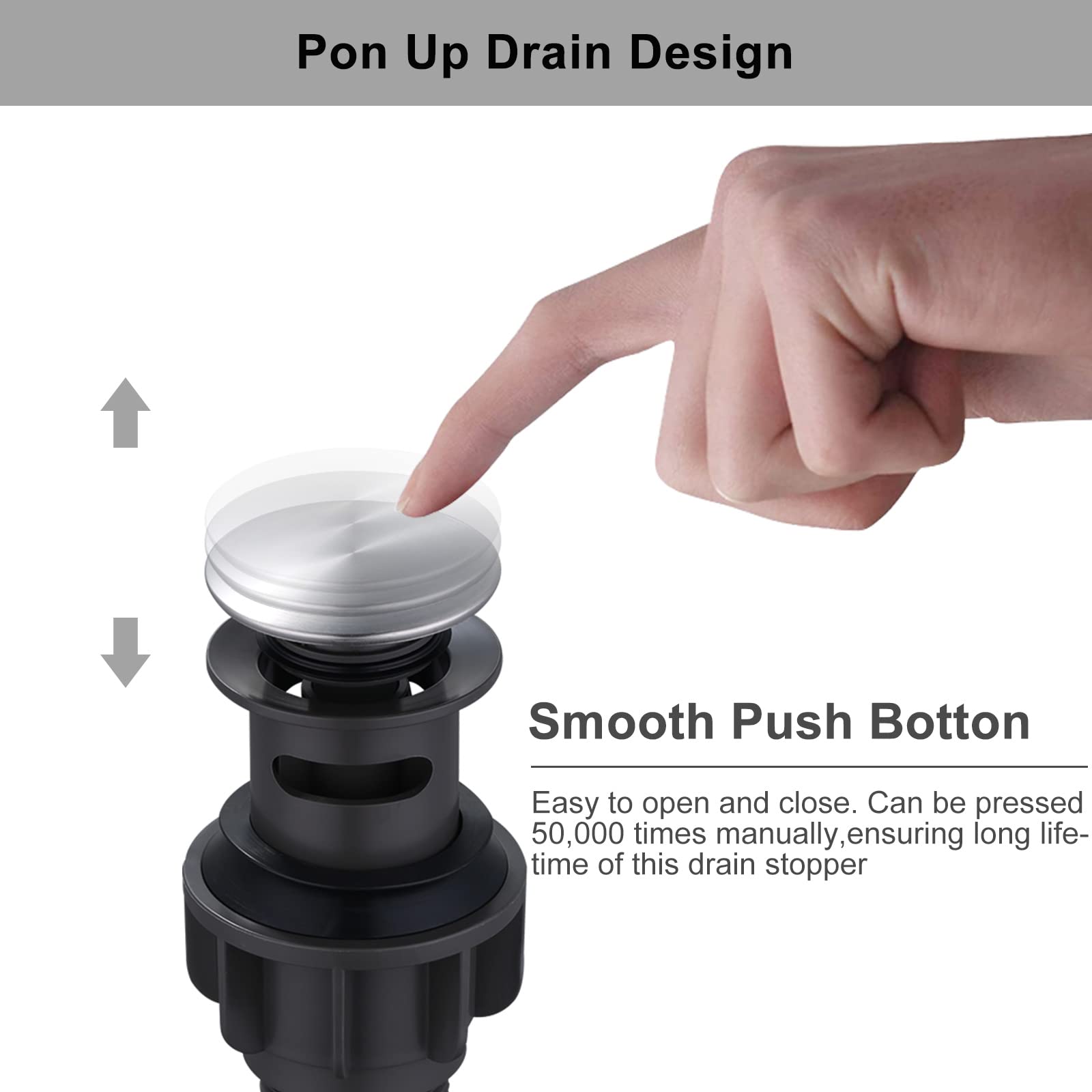 Bathroom Sink Stopper, Pop Up Drain Stopper for Bathroom Sink with Overflow, Built-in Anti-Clogging Strainer, Brushed Nickel