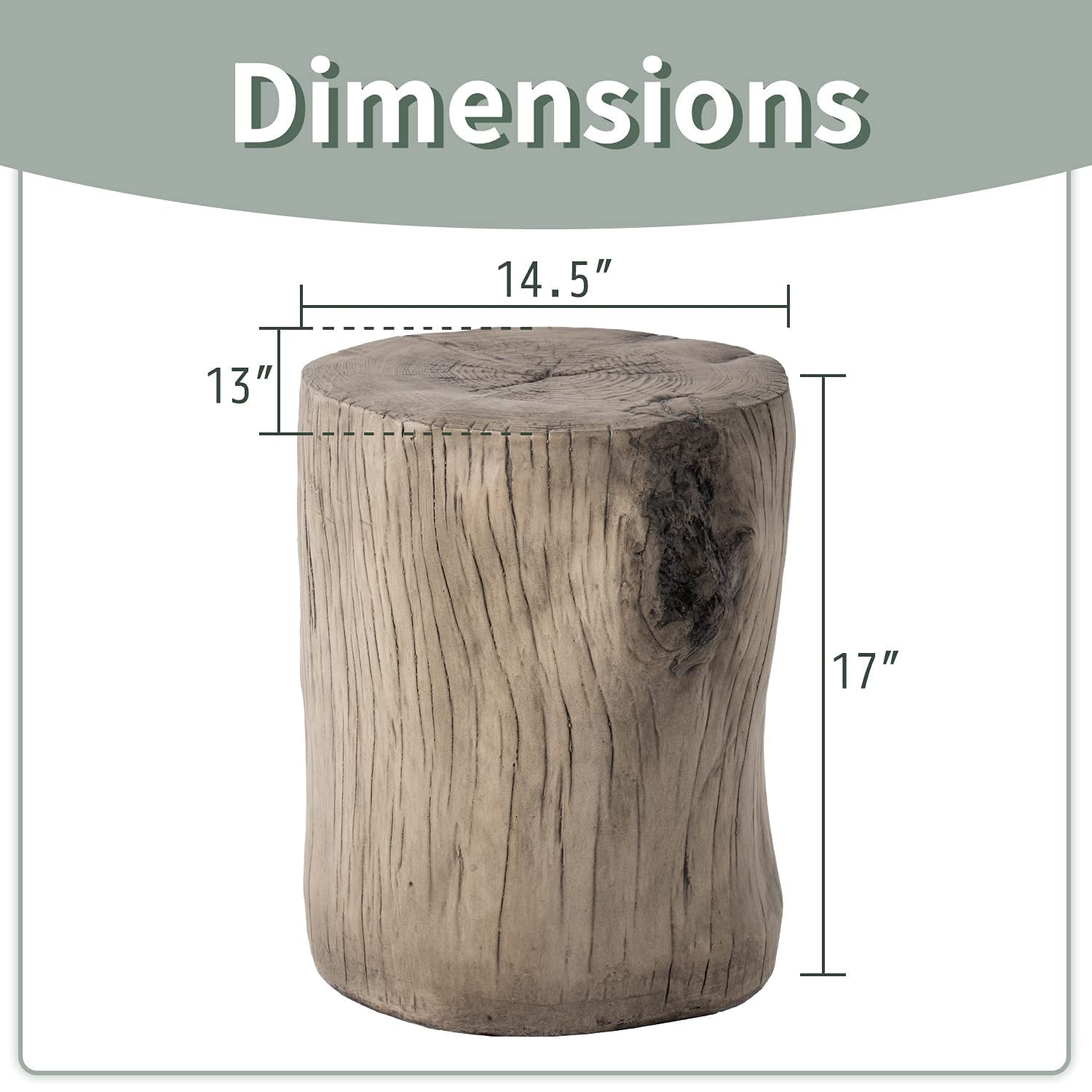 SUNBURY Stump Side Table, Concrete Side Table Coffee Table Log Table,Patio Faux Wooden End Table, Light Grey Stool Prop Plant Stand Holder for Garden Household Living Room
