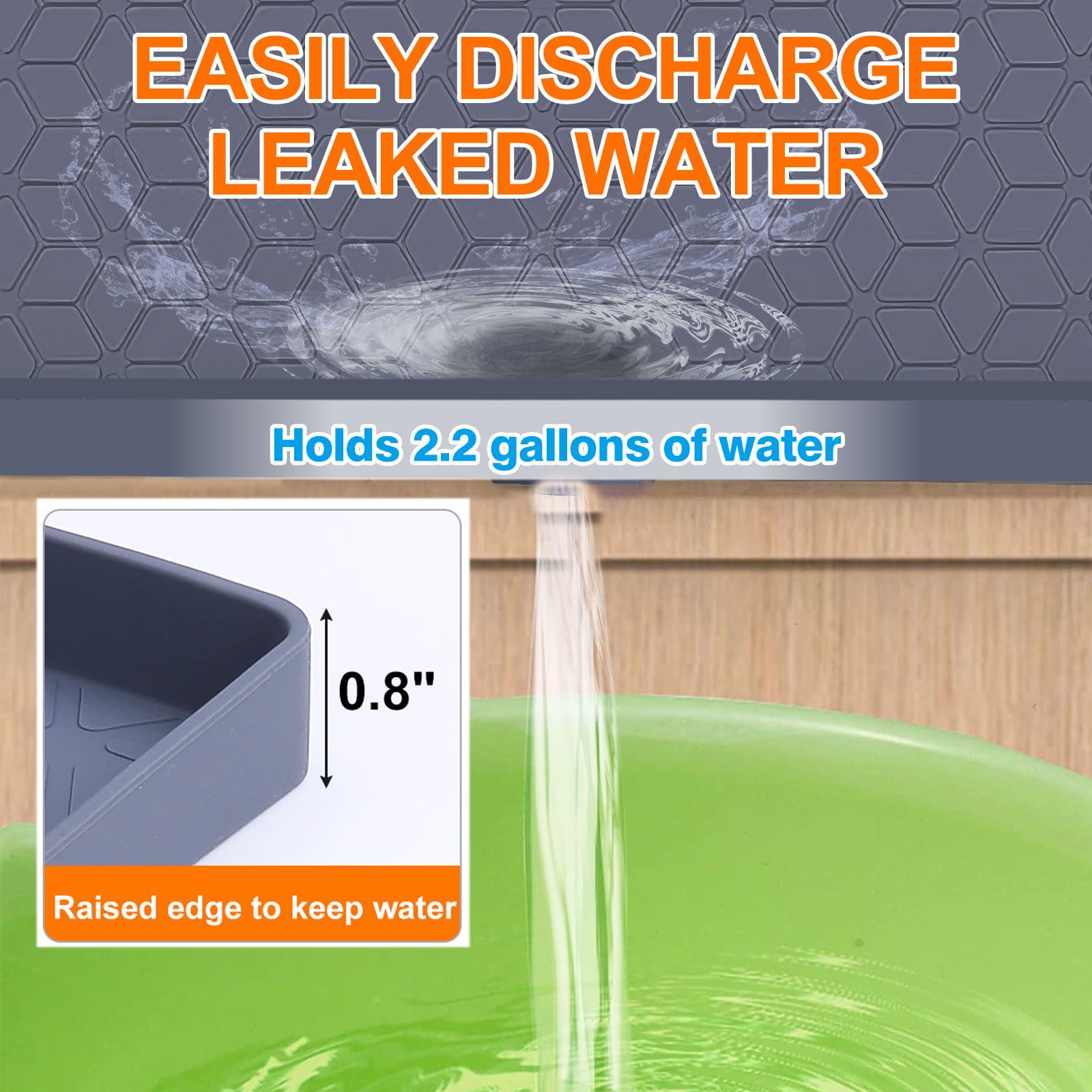 Under Sink Mat for Kitchen Silicone Waterproof Mat for 36" Cabinet, Kitchen Cabinet Liner, Under Sink Tray for Drips Leaks Spills Easy to Clean
