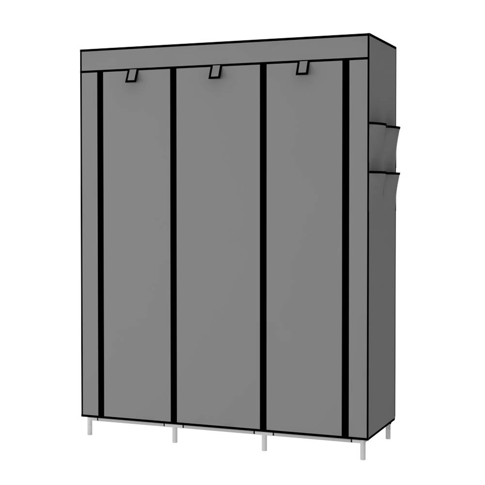 UDEAR Portable Wardrobe Closet Clothes Organizer No-Woven Fabric Cover with 6 Storage Shelves, 2 Hanging Sections and 4 Side Pockets,Grey