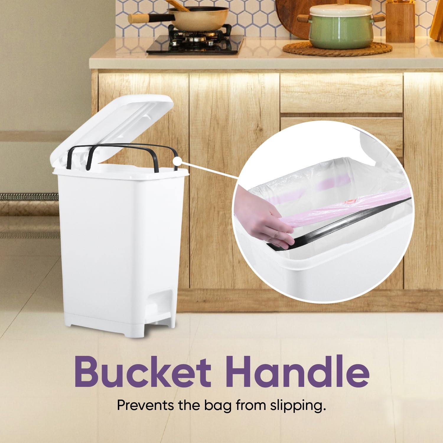 Superio 10.5 Gal Slim Step On Pedal Plastic Trash Can, Waste Bin for Under Desk, Office, Bedroom, Bathroom- 42 Qt White