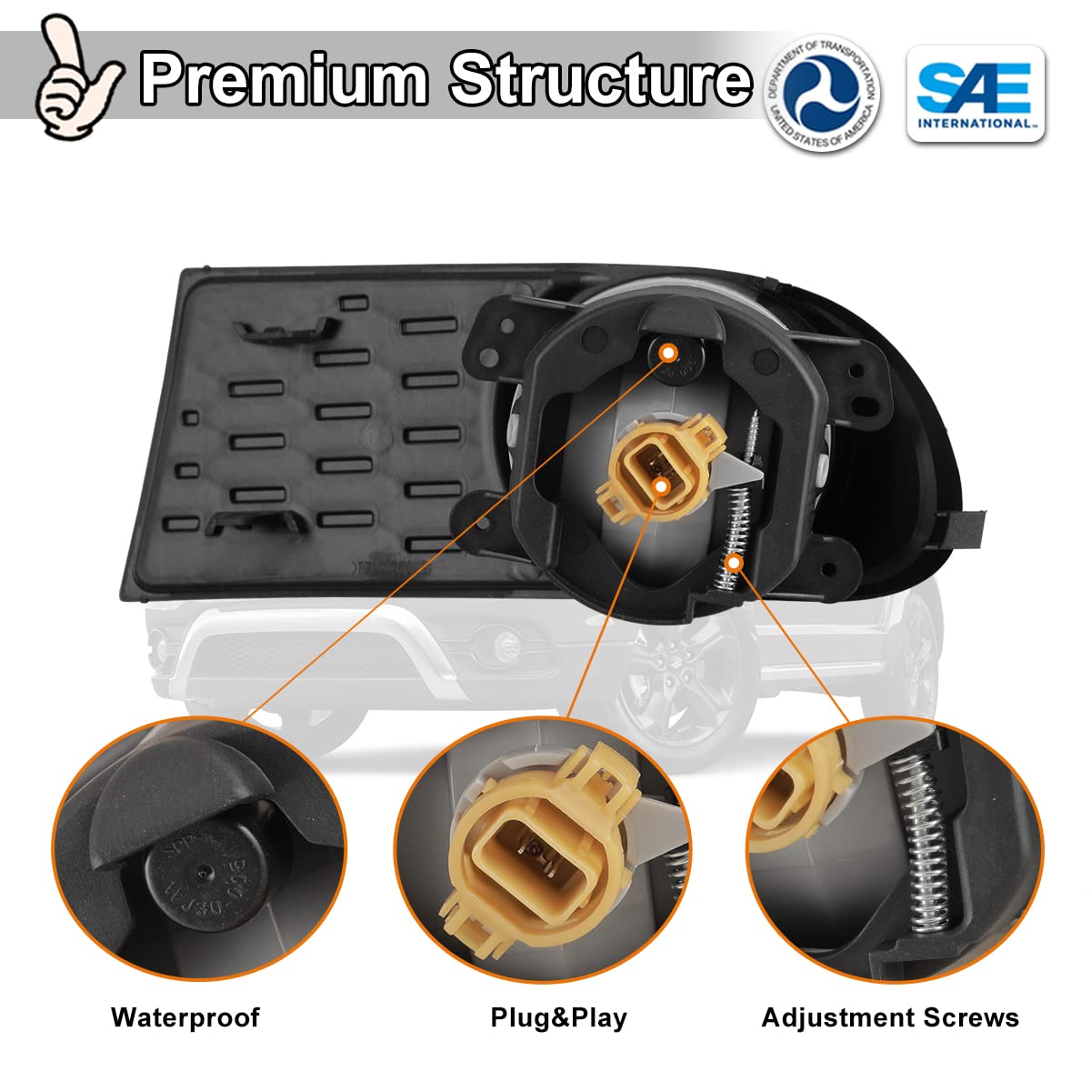 Fog Light Set for 2010-2020 Dodge Journey w / Bulb + Black Bezel Cover, OEM Bumper Driving Fog Light Lamps Assembly w / Wiring Harness Kit & Switch, Fog Lamp Replacement - PS 12V 24W Clear Lens