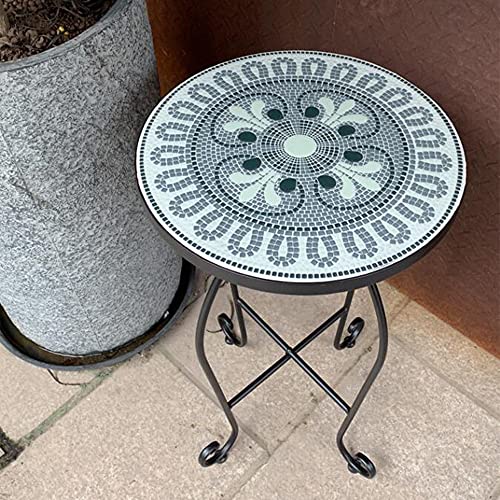 XIAOLIN Mosaic Table Outdoor Balcony Patio Furniture，Garden Side Table, Round Plant Table - Easy to Assemble(Color:02)
