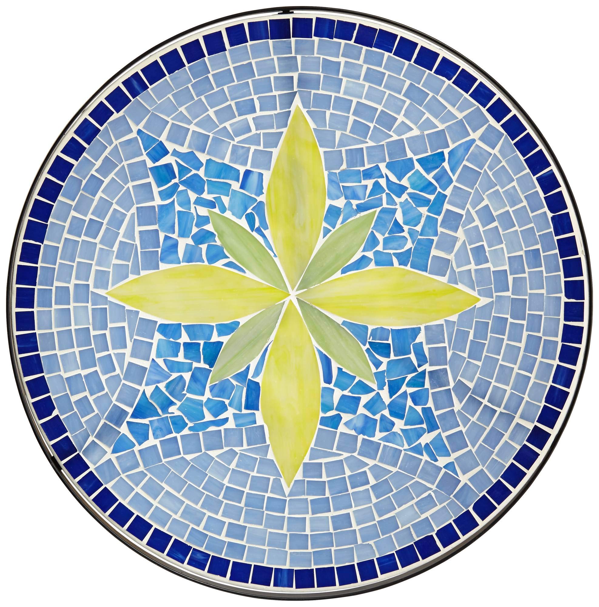 Teal Island Designs Flower Rustic Black Metal Round Outdoor Accent Side Table 17 1/2" Wide Blue Yellow Mosaic Tile Tabletop Gracefully Curved Legs for Spaces Porch Patio Home House Balcony Deck